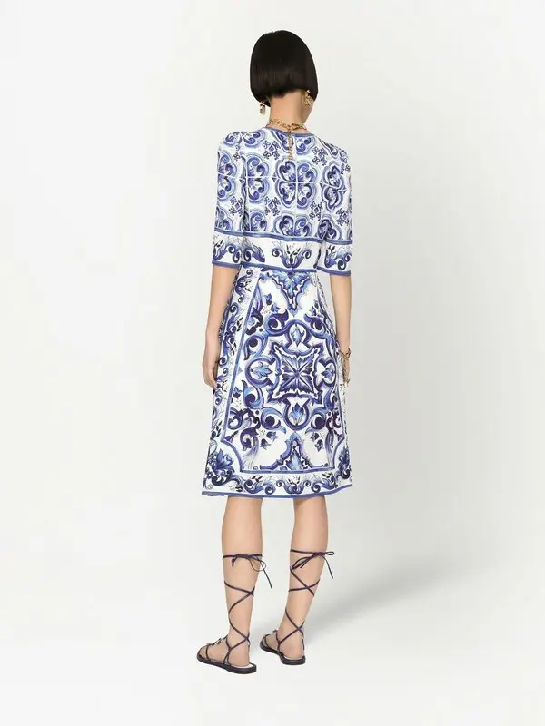 Dolce & Gabbana Majolica-print Midi Dress - Blue