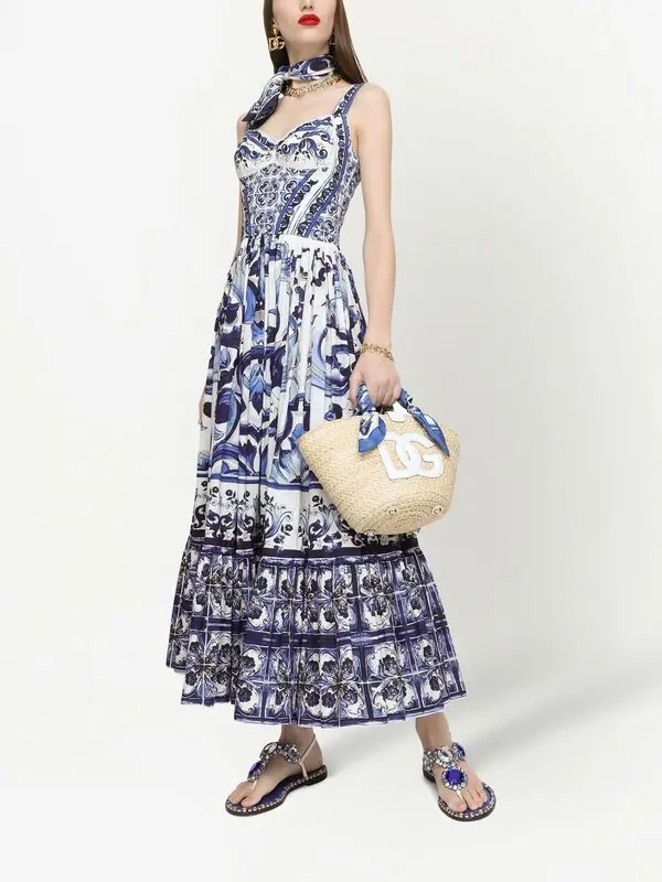 Dolce & Gabbana Majolica-print Bustier Maxi Dress - Blue