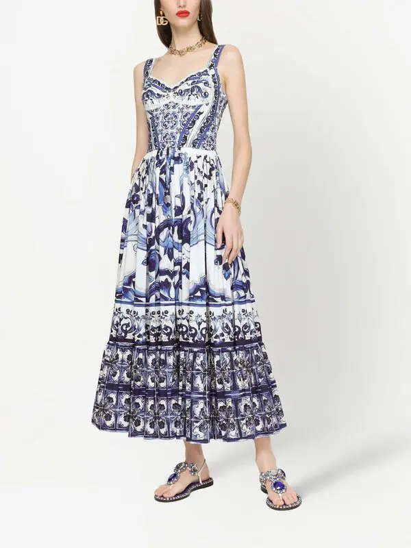 Dolce & Gabbana Majolica-print Bustier Maxi Dress - Blue