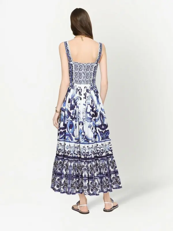 Dolce & Gabbana Majolica-print Bustier Maxi Dress - Blue