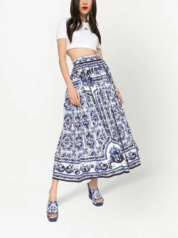 Dolce & Gabbana Majolica-print Pleated Maxi Skirt
