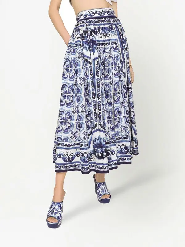 Dolce & Gabbana Majolica-print Pleated Maxi Skirt