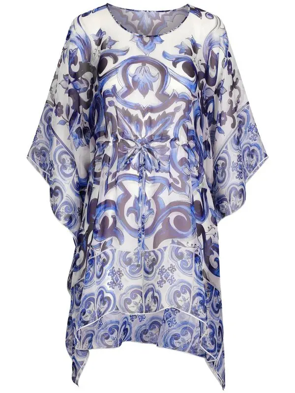 Dolce & Gabbana Majolica-print Silk Caftan - Blue