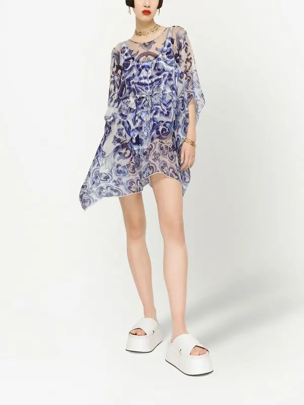 Dolce & Gabbana Majolica-print Silk Caftan - Blue