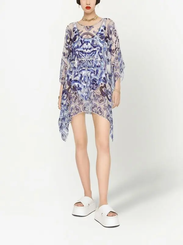 Dolce & Gabbana Majolica-print Silk Caftan - Blue