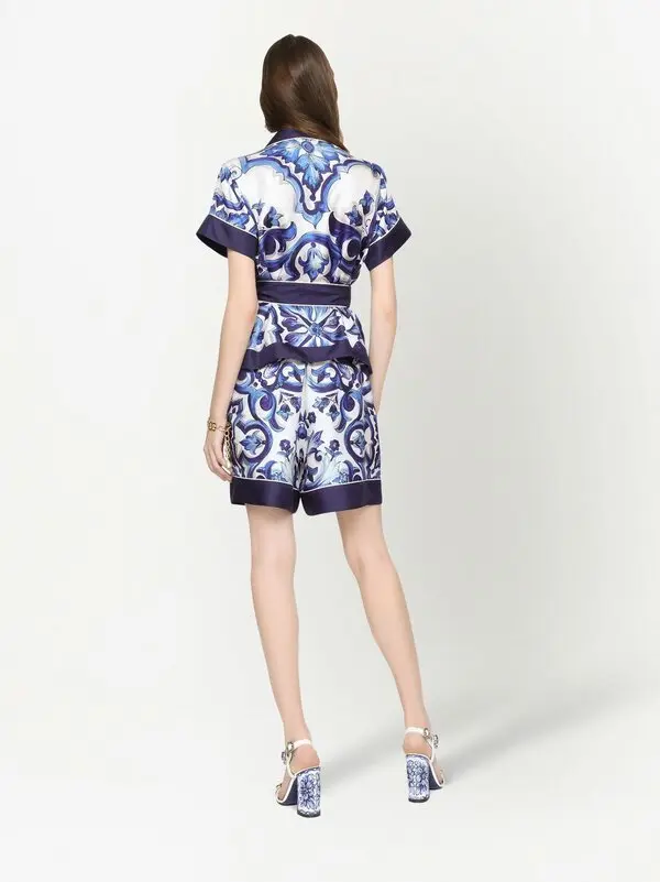 Dolce & Gabbana Majolica-print Belted Silk Shirt