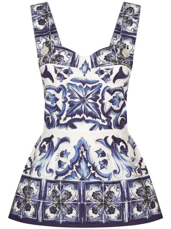 Dolce & Gabbana Majolica-print Cotton Peplum Blouse