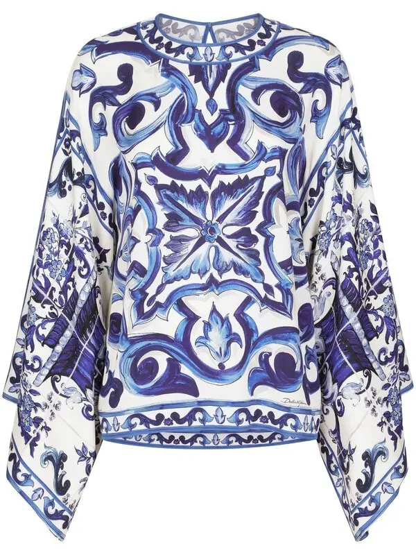 Dolce & Gabbana Majolica-print Silk Blouse - Blue