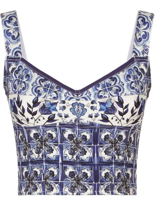 Dolce & Gabbana Majolica-print Corset Top - White