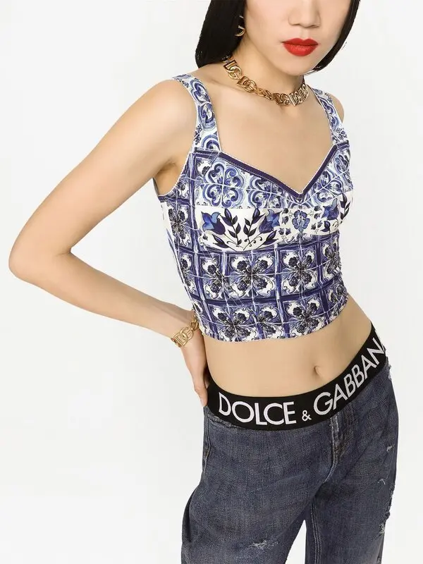 Dolce & Gabbana Majolica-print Corset Top - White