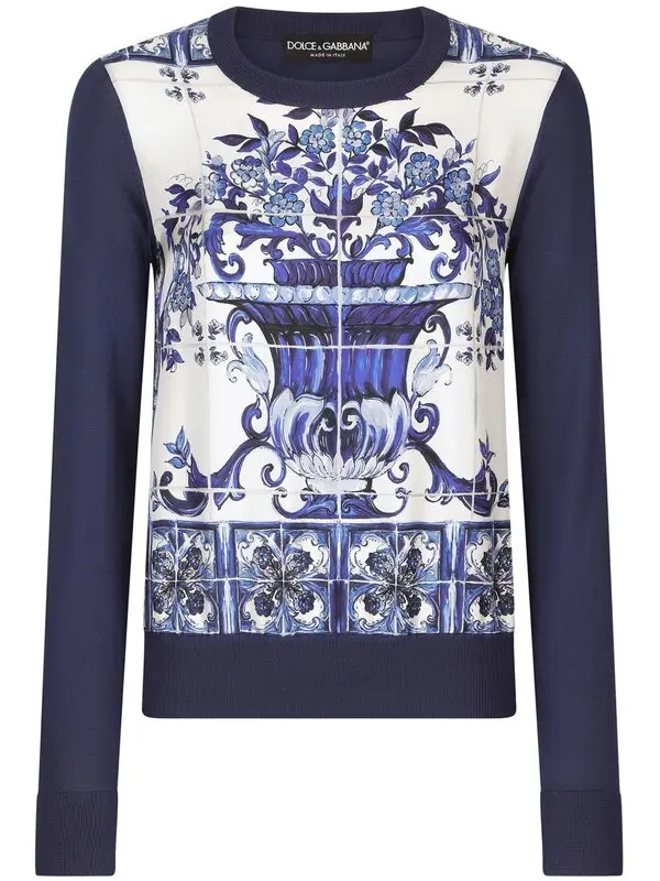 Dolce & Gabbana Majolica Print Silk Top - Blue