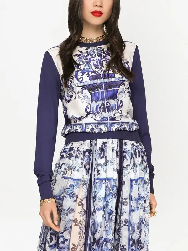 Dolce & Gabbana Majolica-print Silk Sweater - Blue
