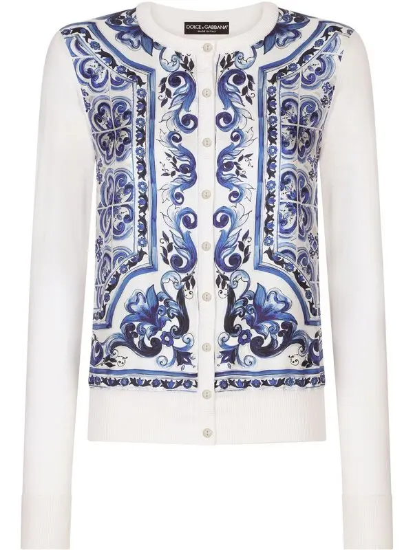 Dolce & Gabbana Majolica-print Silk Cardigan - White