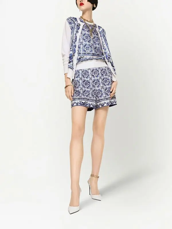 Dolce & Gabbana Majolica-print Silk Cardigan - White