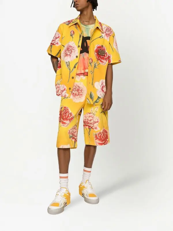Dolce & Gabbana Carnation Print Cargo Denim Shorts