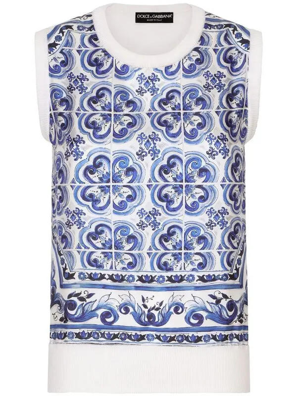 Dolce & Gabbana Majolica-print Silk Top - Blue