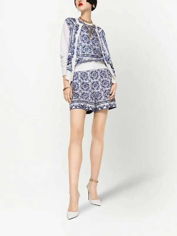 Dolce & Gabbana Majolica-print Silk Top - Blue
