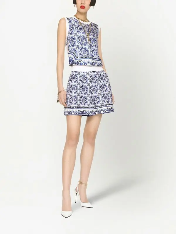 Dolce & Gabbana Majolica-print Silk Top - Blue