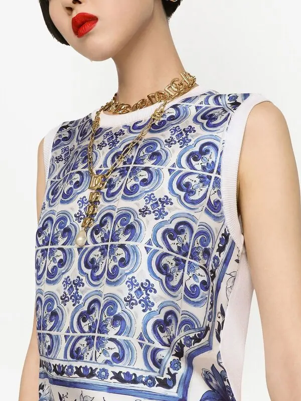 Dolce & Gabbana Majolica-print Silk Top - Blue