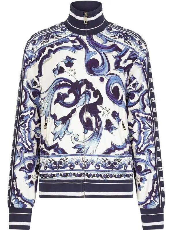 Dolce & Gabbana Majolica Print Zip-up Sweatshirt - Blue