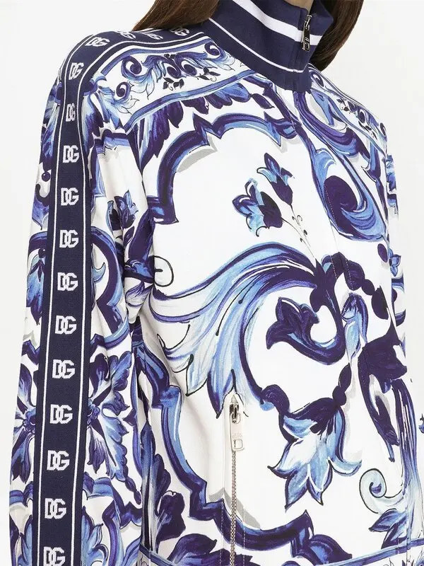 Dolce & Gabbana Majolica Print Zip-up Sweatshirt - Blue