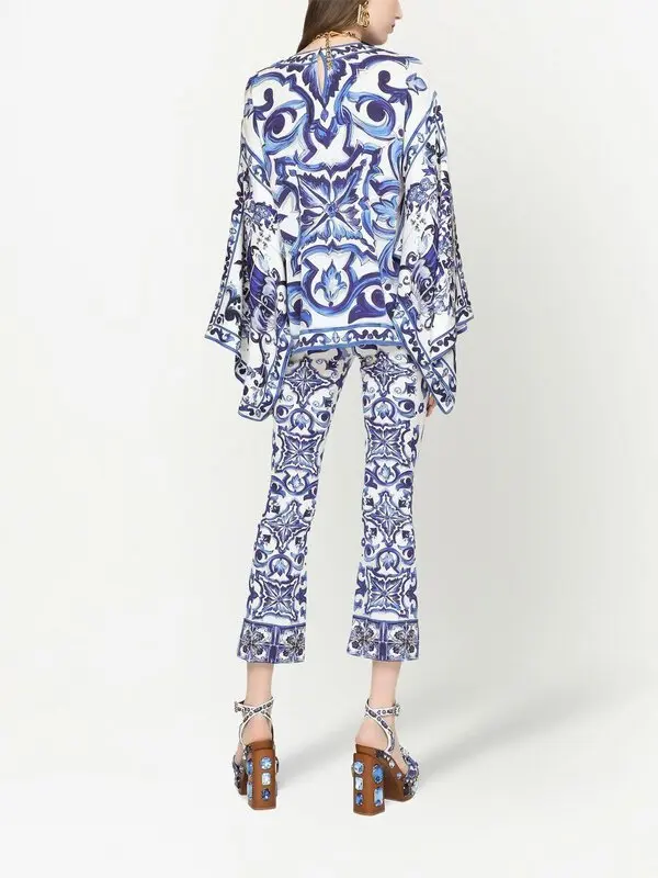Dolce & Gabbana Majolica-print Flared Trousers - Blue