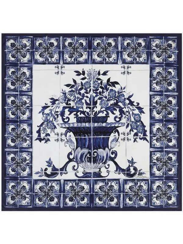 Dolce & Gabbana Majolica-print Twill Scarf - Blue