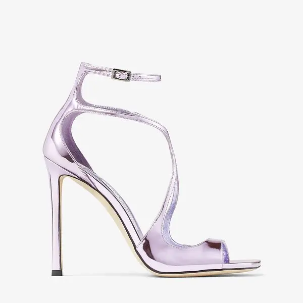 JIMMY CHOO Azia 110 Mauve Liquid Metal Leather Sandals Mauve