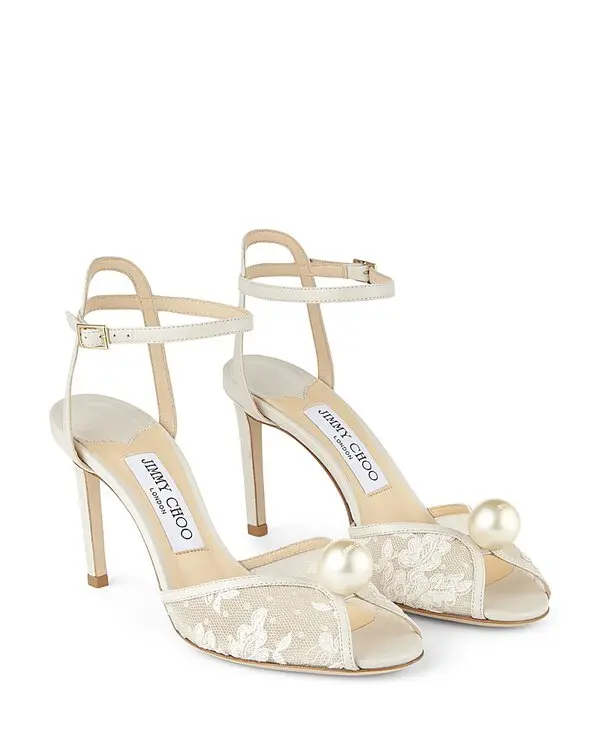 JIMMY CHOO Sacora 85 Ankle Strap High Heel Sandals - Ivory/white