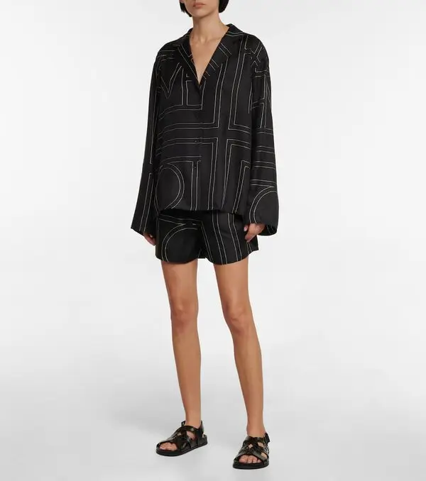 TOTEME Logo Silk Shorts - Black