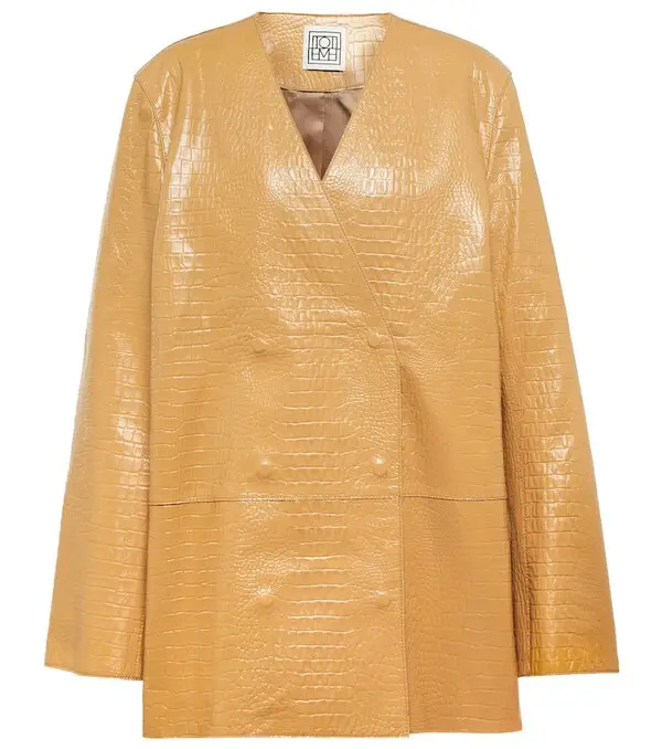 TOTEME Double-breasted Croc-effect Leather Blazer