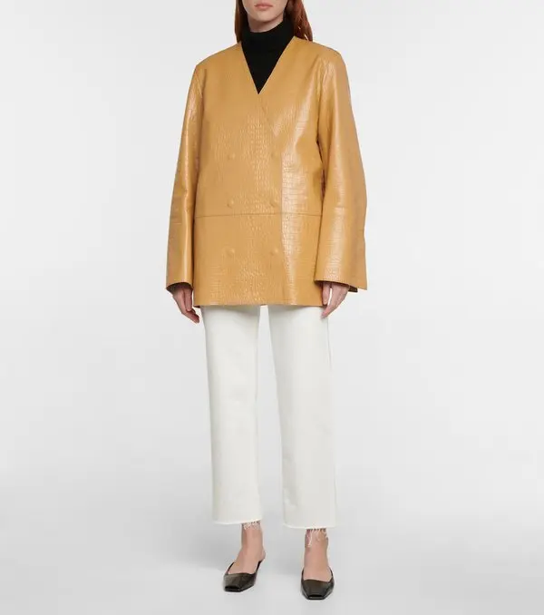 TOTEME Double-breasted Croc-effect Leather Blazer