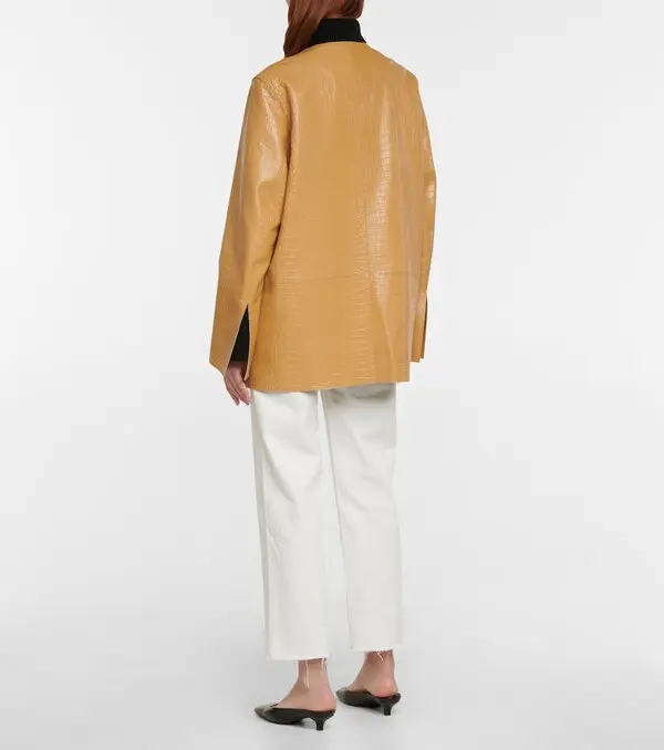 TOTEME Double-breasted Croc-effect Leather Blazer