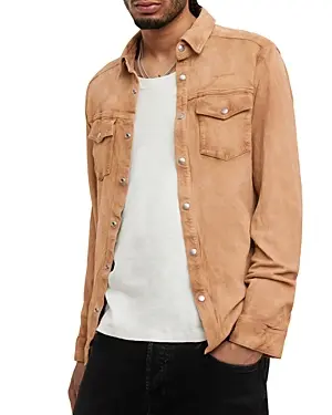 ALLSAINTS Wyatt Suede Regular Fit Button Down Shirt