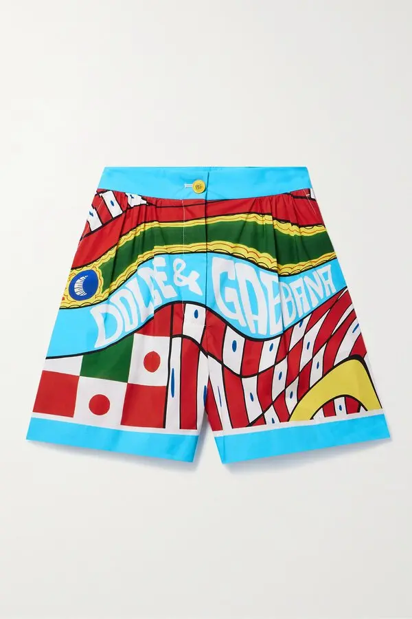Dolce & Gabbana Maiolica Printed Cotton-poplin Shorts - Blue