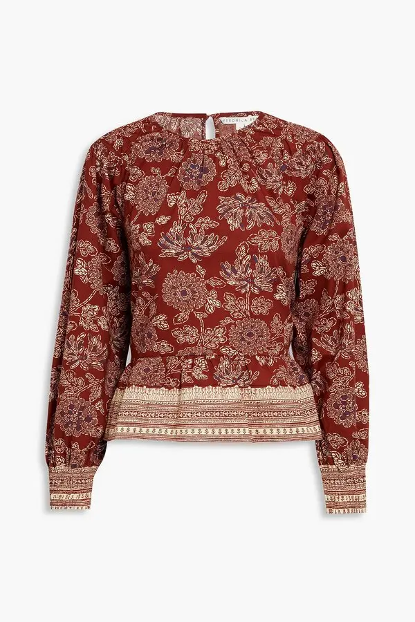 Veronica Beard Kester Printed Cottonblend Top - Brick