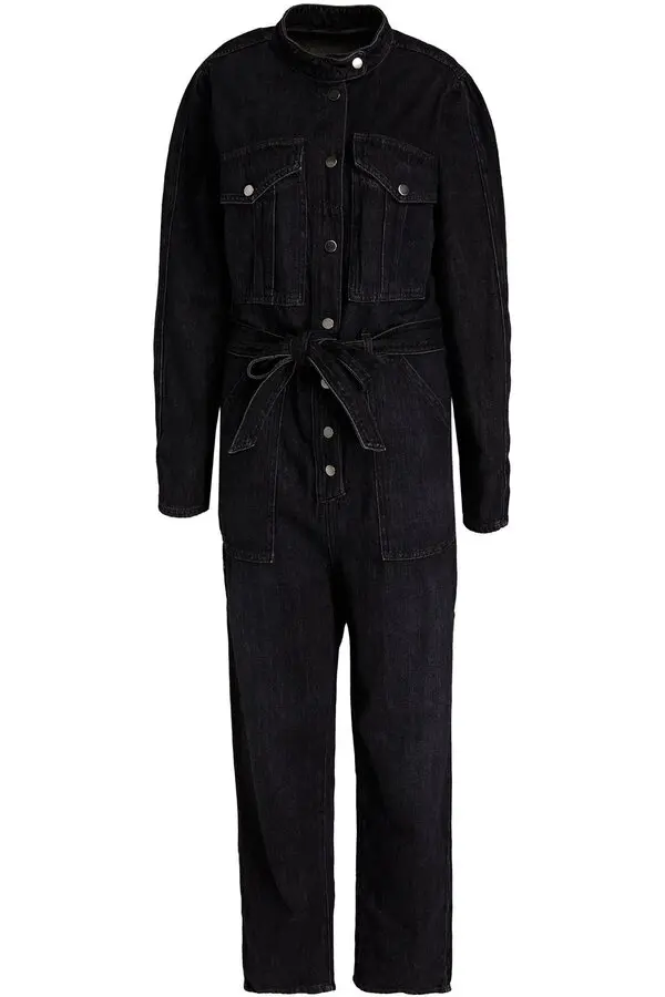Veronica Beard Annie Belted Denim Jumpsuit - Black