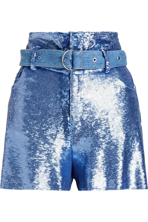 IRO PARIS Namour Belted Sequined Woven Shorts