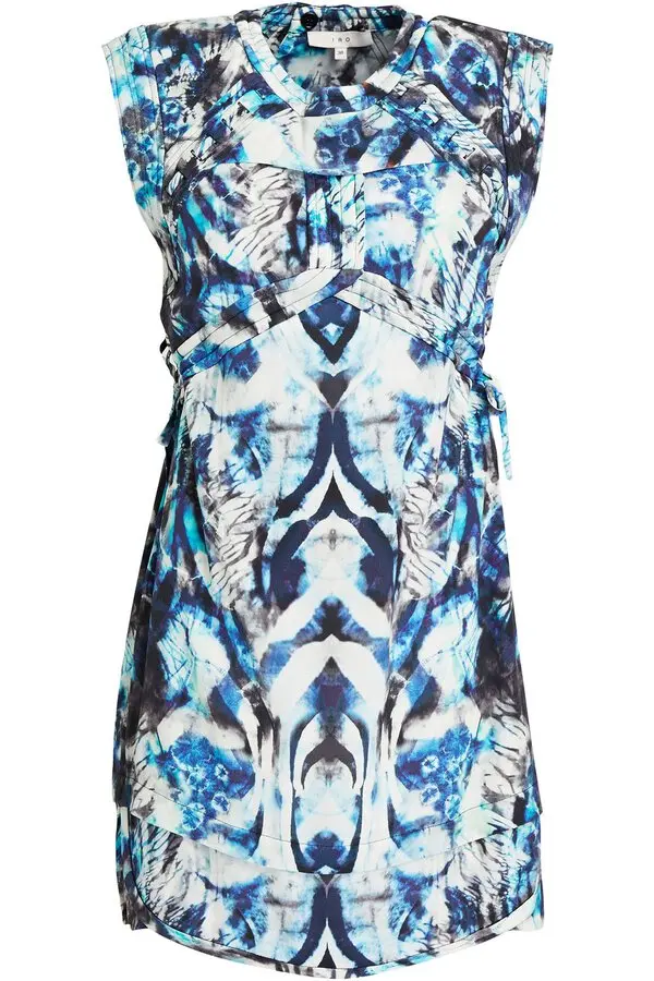 IRO PARIS Quilted Printed Crepe Mini Dress - Turquoise