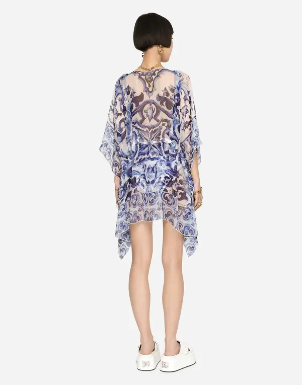 Dolce & Gabbana Short Majolica-print Chiffon Caftan - Multicolor