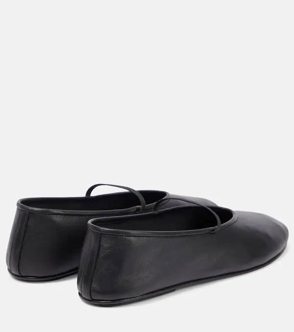 THE ROW Leather Elastic Ballet Flats - Black