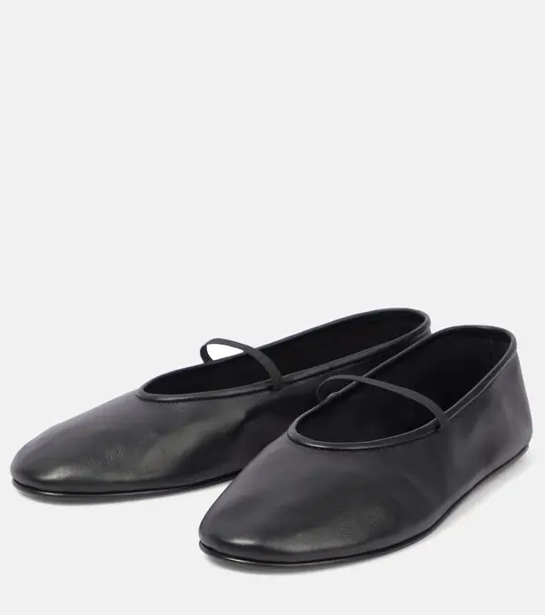 THE ROW Leather Elastic Ballet Flats - Black