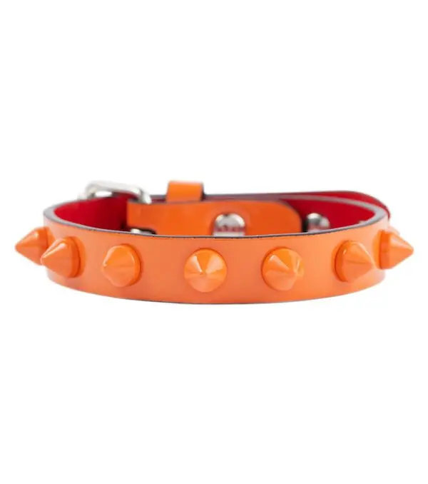 CHRISTIAN LOUBOUTIN Loubilink Embellished Leather Bracelet - Orange