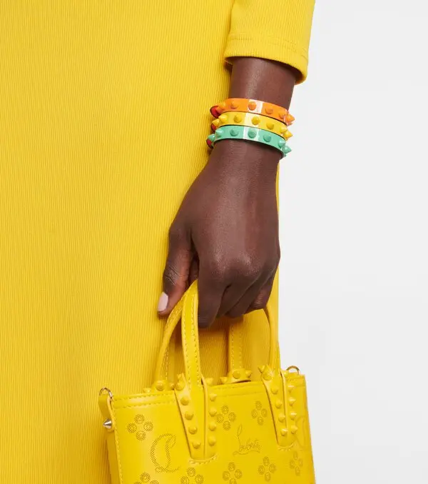 CHRISTIAN LOUBOUTIN Loubilink Embellished Leather Bracelet - Orange
