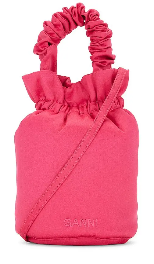 GANNI Occasion Ruched Top Handle Bag In Pink