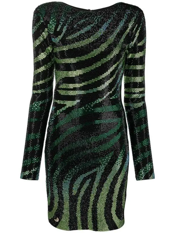 Philipp Plein Crystal-embellished Zebra-print Dress