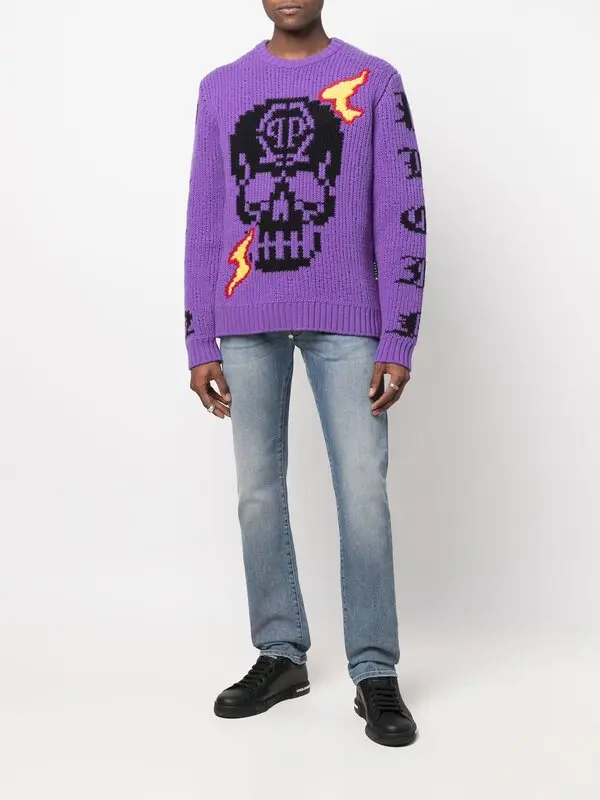 Philipp Plein Skull Embroidered Jumper - Purple