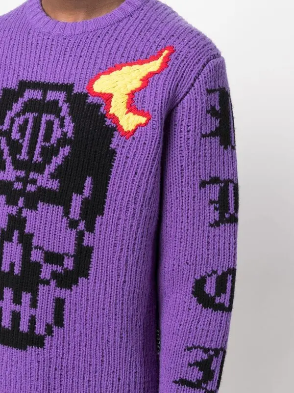 Philipp Plein Skull Embroidered Jumper - Purple