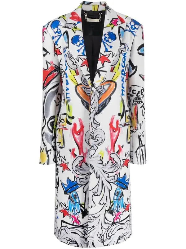 Philipp Plein Agnelli Graffiti-print Coat - White