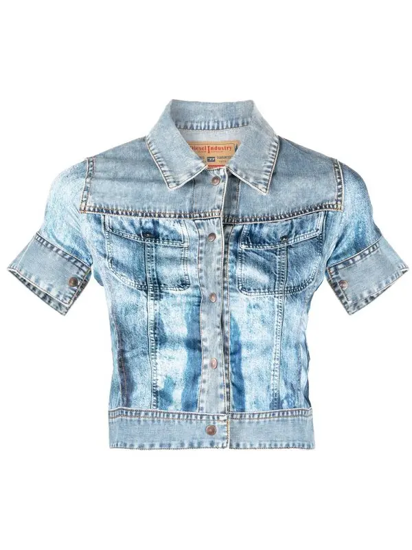 DIESEL® Bleached Cropped Denim Shirt - Blue